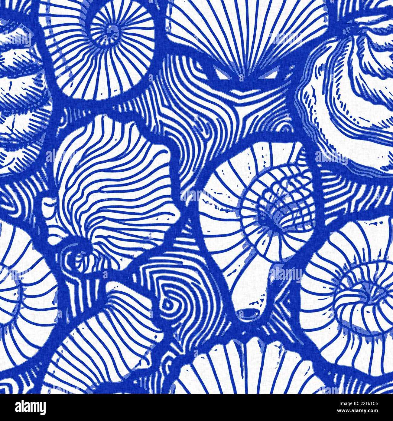 Azure blue white shell motif with linen seamless batik background ...