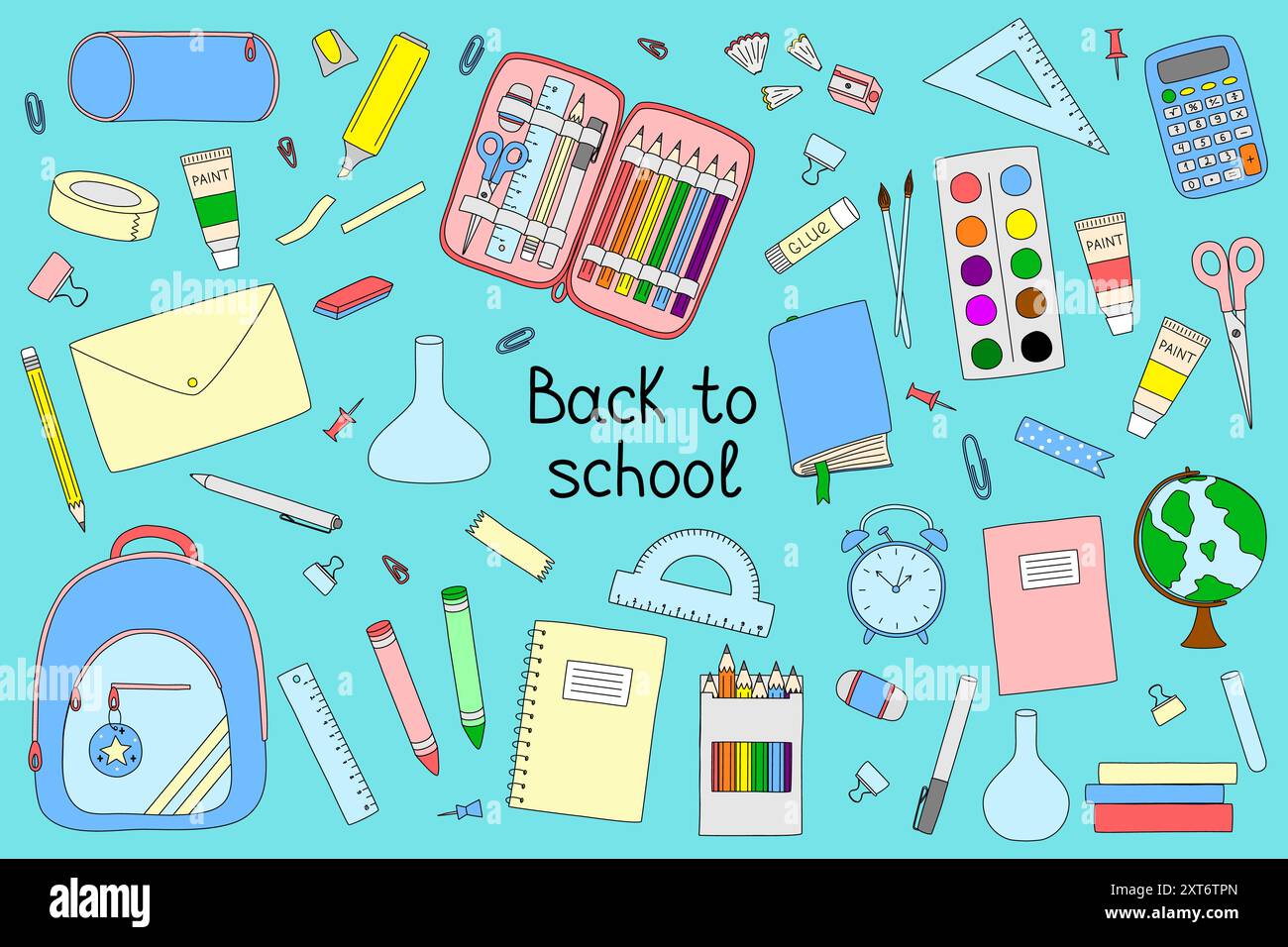 Set of Back to school elements in doodle style for banner, poster, tag ...