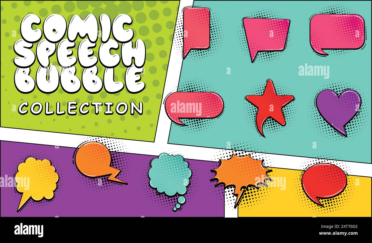 Colorful comic speech bubble collection with halftone effects Stock Vector Image & Art - Alamy