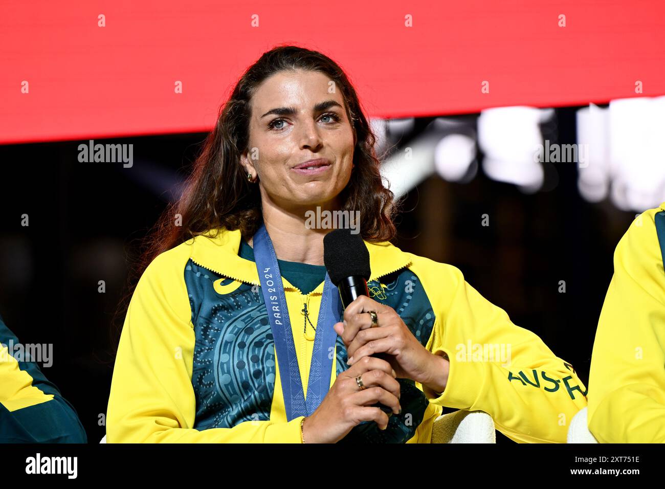 Sydney, Australia. 14th Aug, 2024. Athletes Jessica Fox speaks during a ...