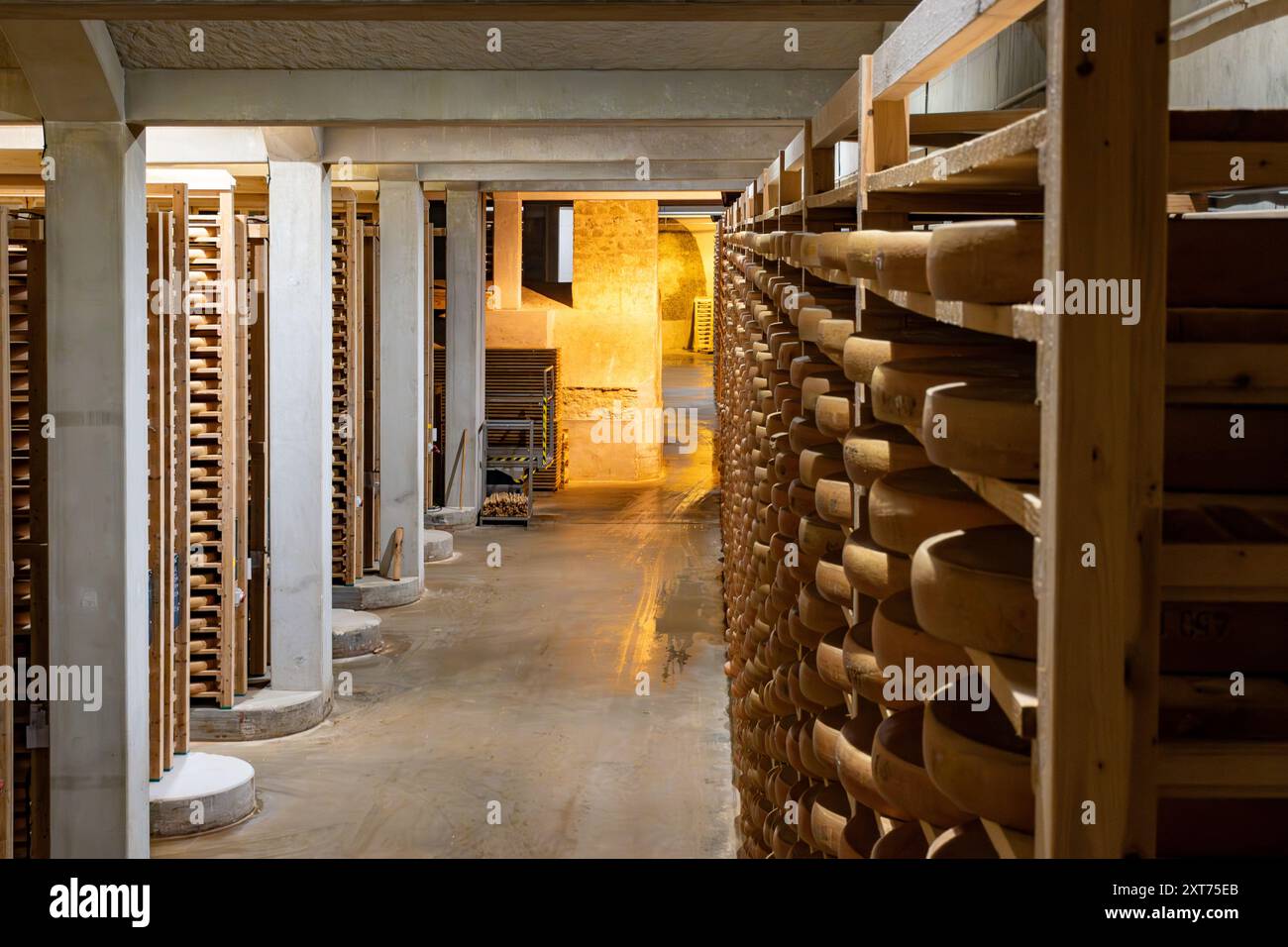 Aging rooms with many shelves in cheese caves, central location for ...
