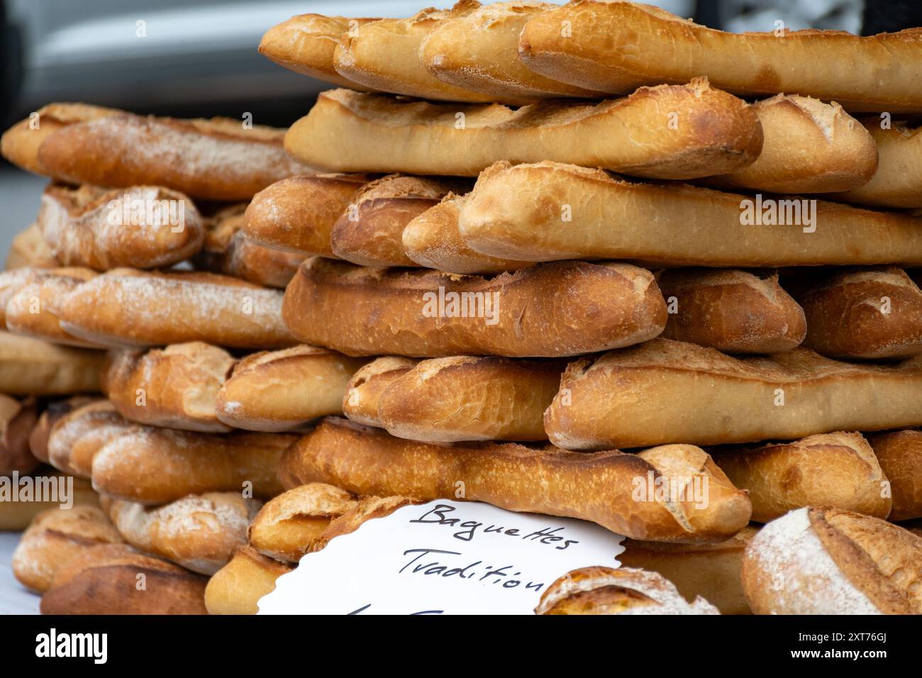 French artisan bakery in Bordeaux, fresh baked rye and wheat bread and ...
