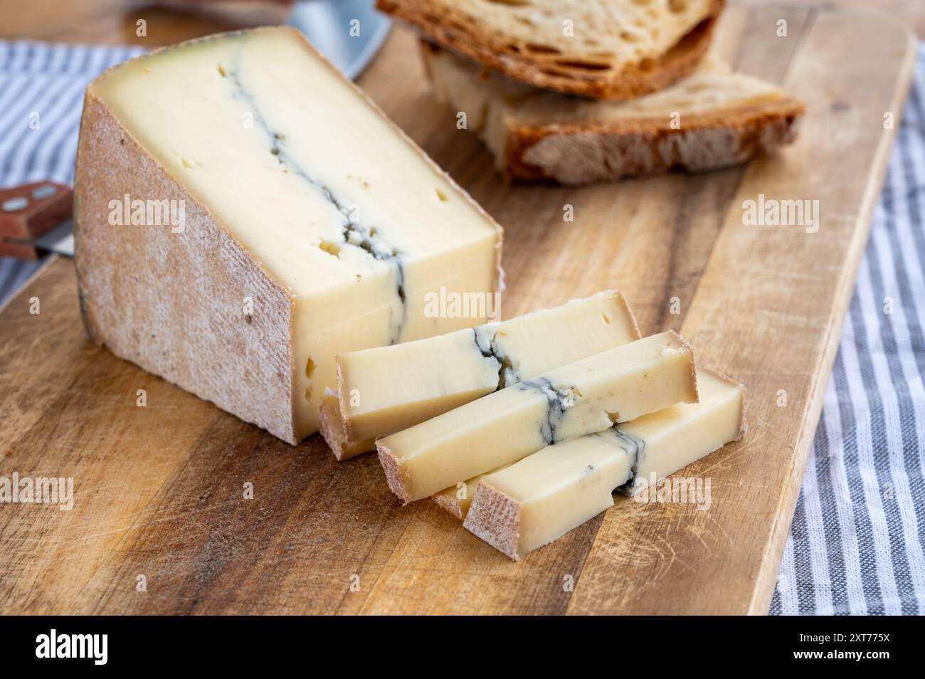 Cheese collection, French Morbier semi-soft cow milk cheese with black ...