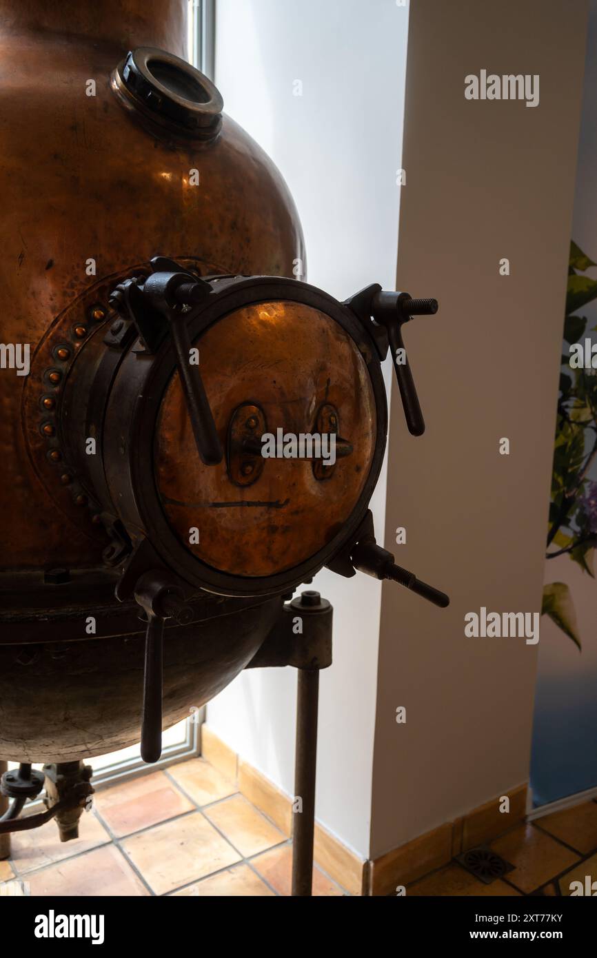 Copper distillation tanks, classic perfume production from natural ...