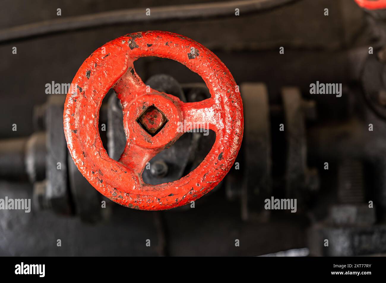 Valves and controls on a steam locomotive, showcasing intricate details ...