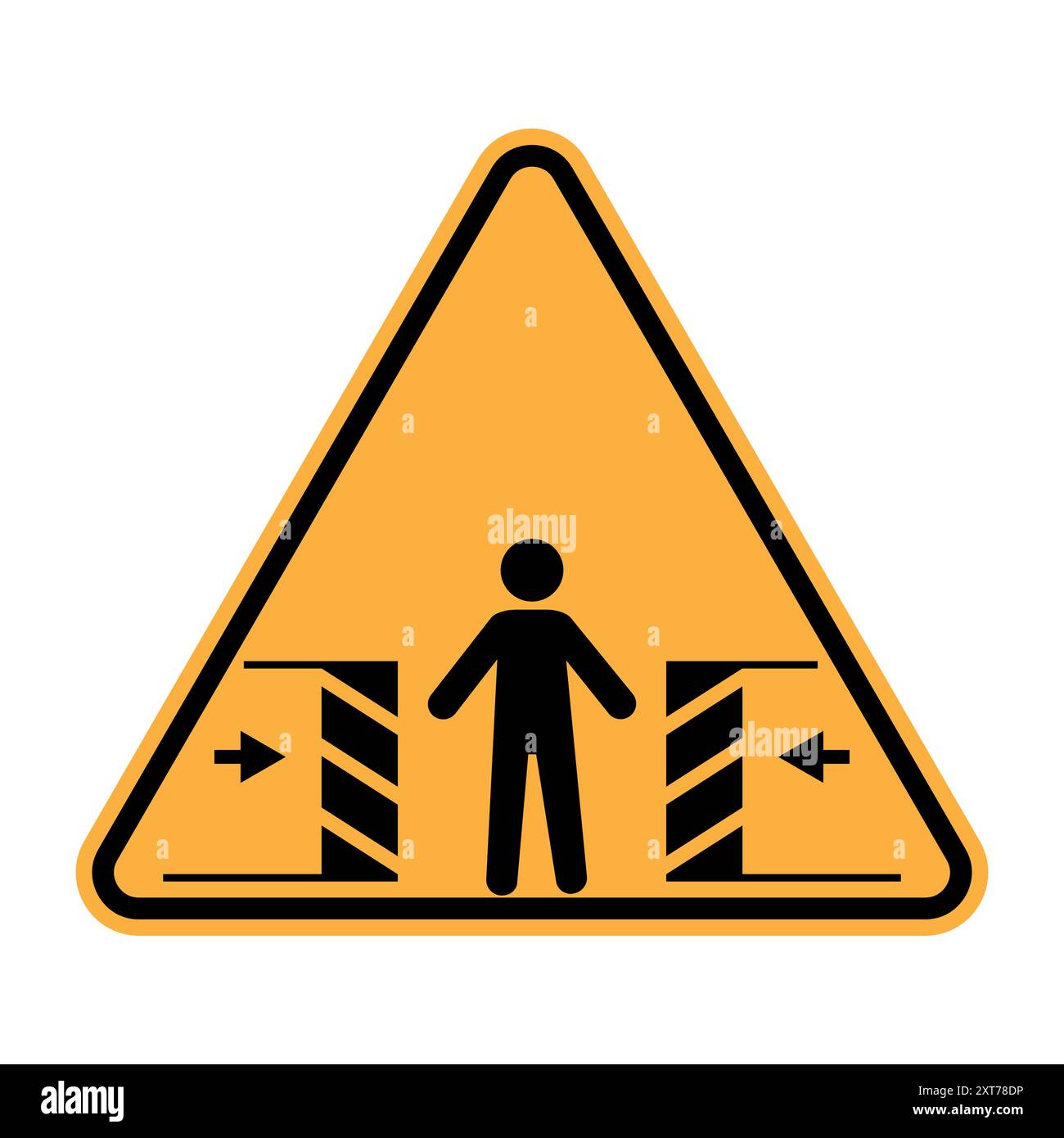 Warning sign icon. Crushing hazard symbol. Black figure in triangle ...