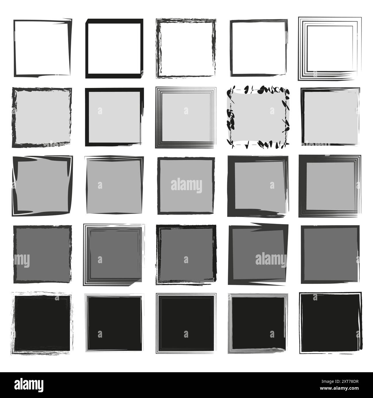 Grunge Frame Collection Black And White Designs Various Square Borders Modern Vector Elements