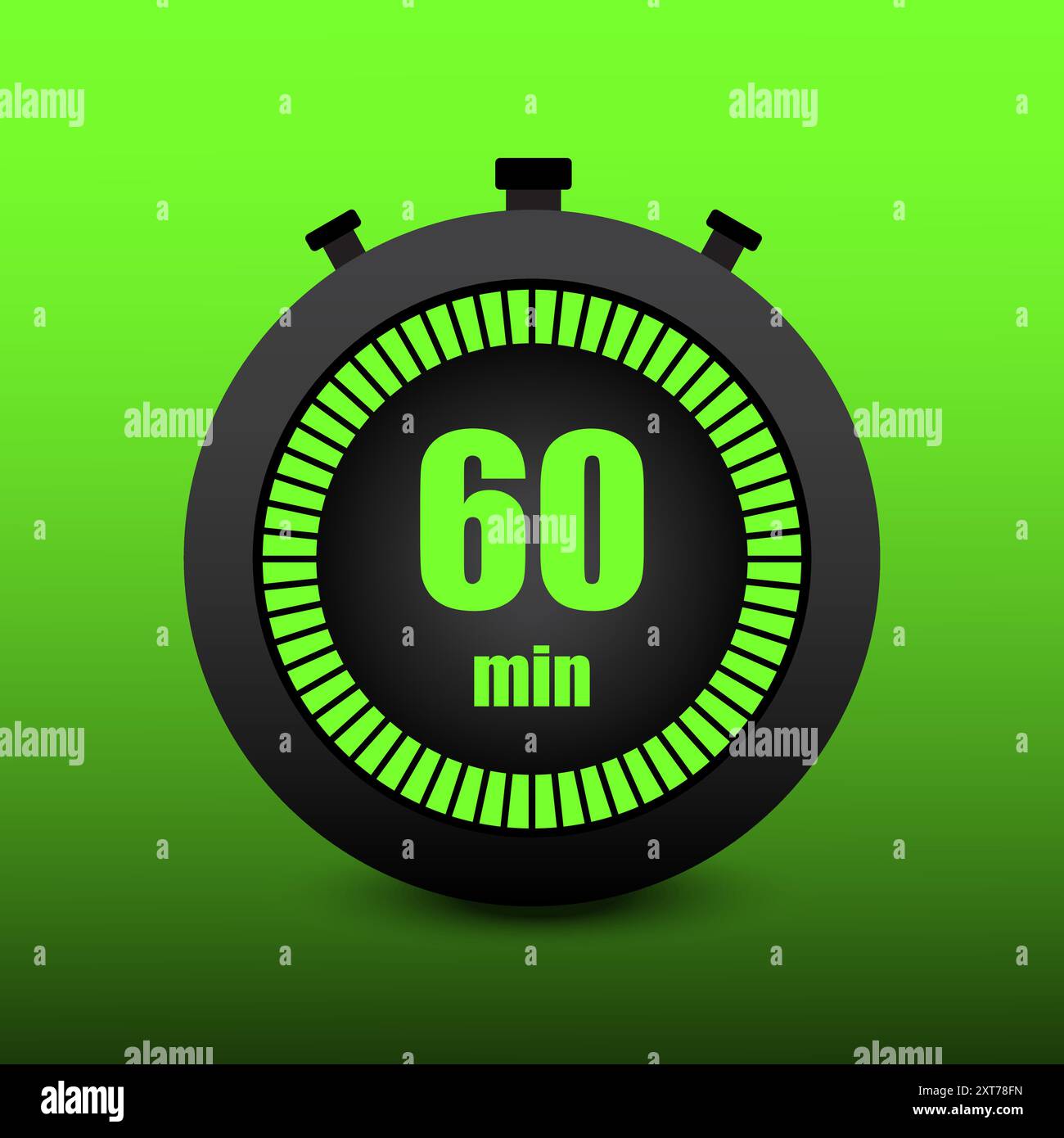 60 minute timer. Green gradient background. Digital stopwatch icon ...