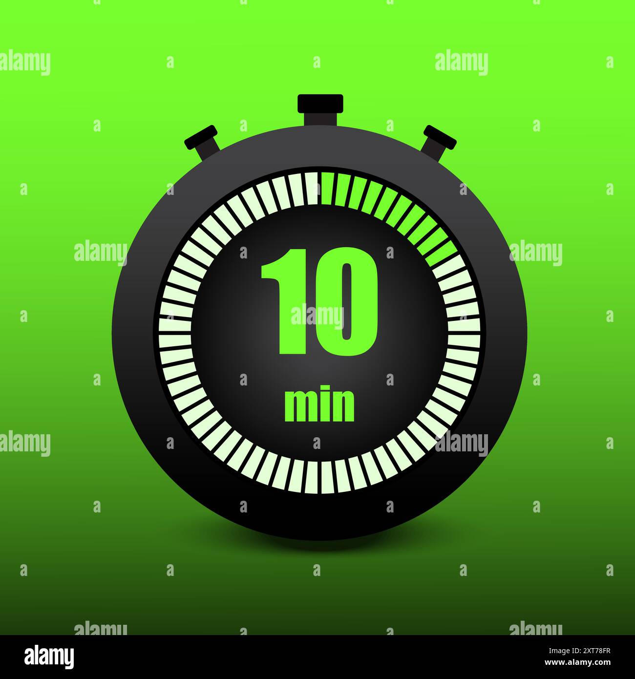 Stopwatch showing 10. Ten minutes countdown. Bright green gradient ...