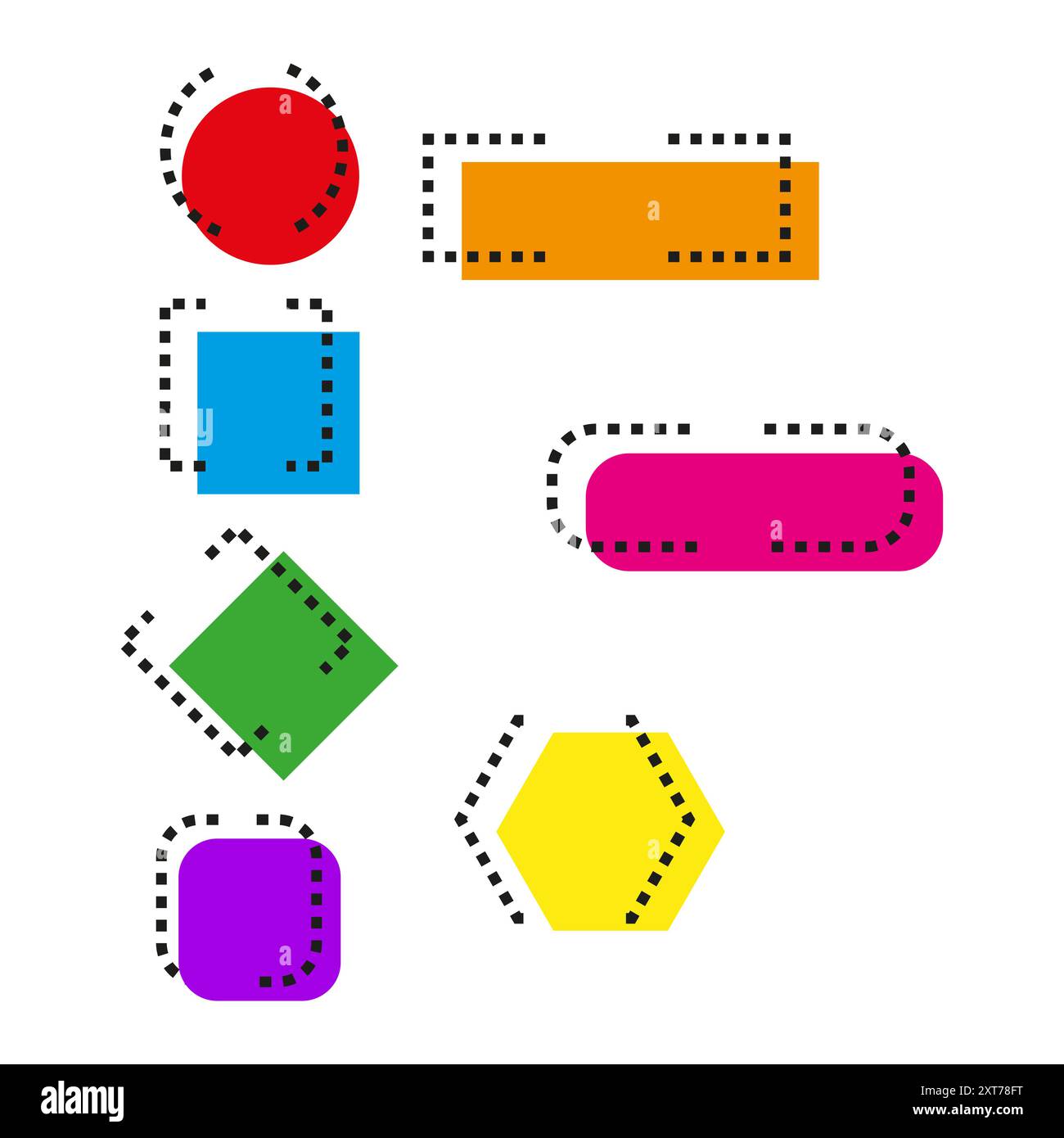 Colorful geometric shapes. Dotted line outlines. Modern vector design ...