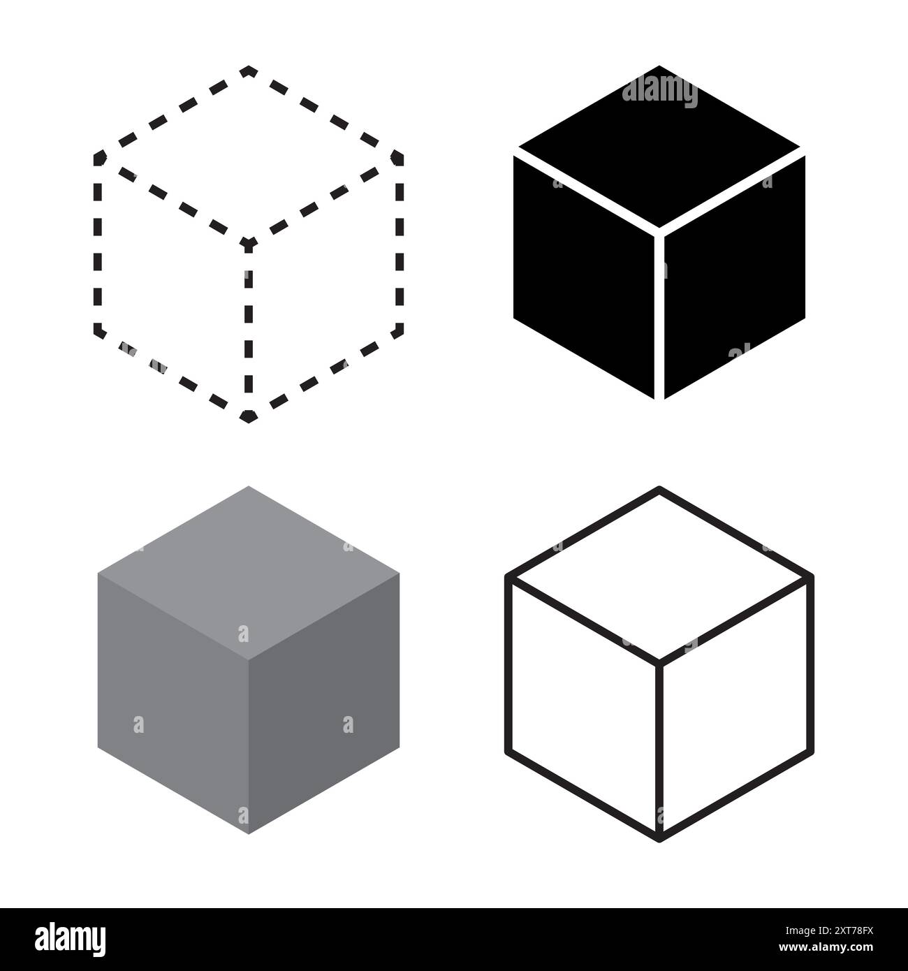 Geometric Cube Icons Black White Gray Different Cube Styles Vector Shapes Stock Vector Image