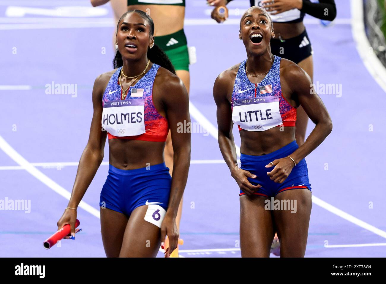 Shamier Little (r) and Alexis Holmes of United States of America react ...