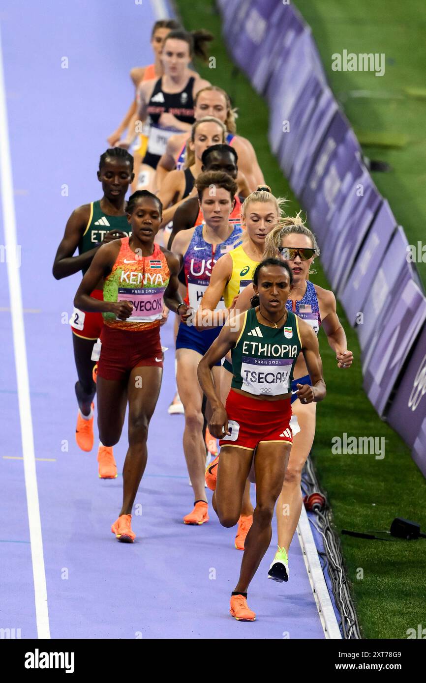 Gudaf Tsegay of Ethiopia leads the women's 1500m final during the Paris 2024 Olympic Games at ...