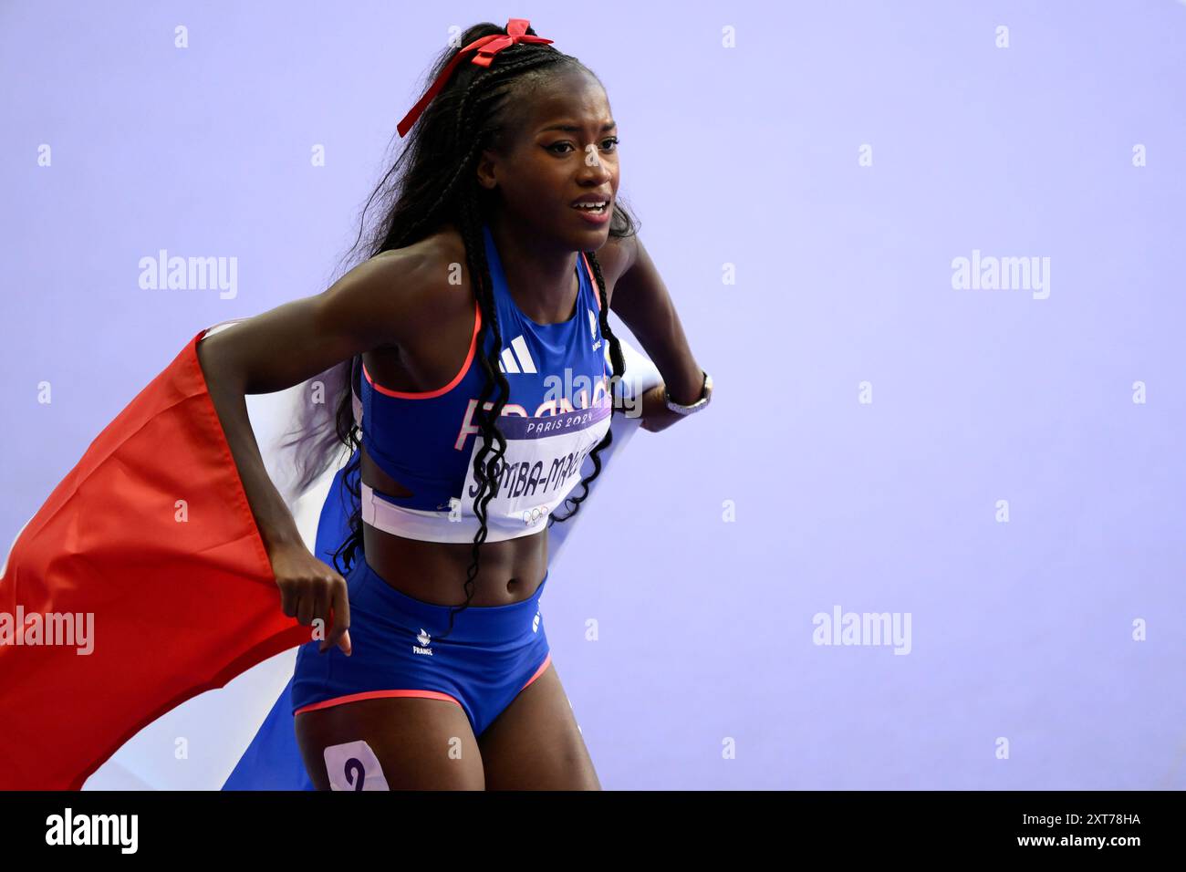 Cyrena Samba-Mayela of France reacts after competing in the women's ...