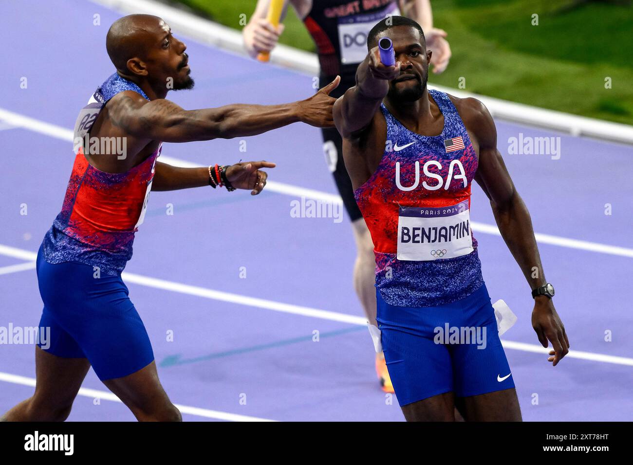 Vernon Norwood and Rai Benjamin of United States of America react after ...