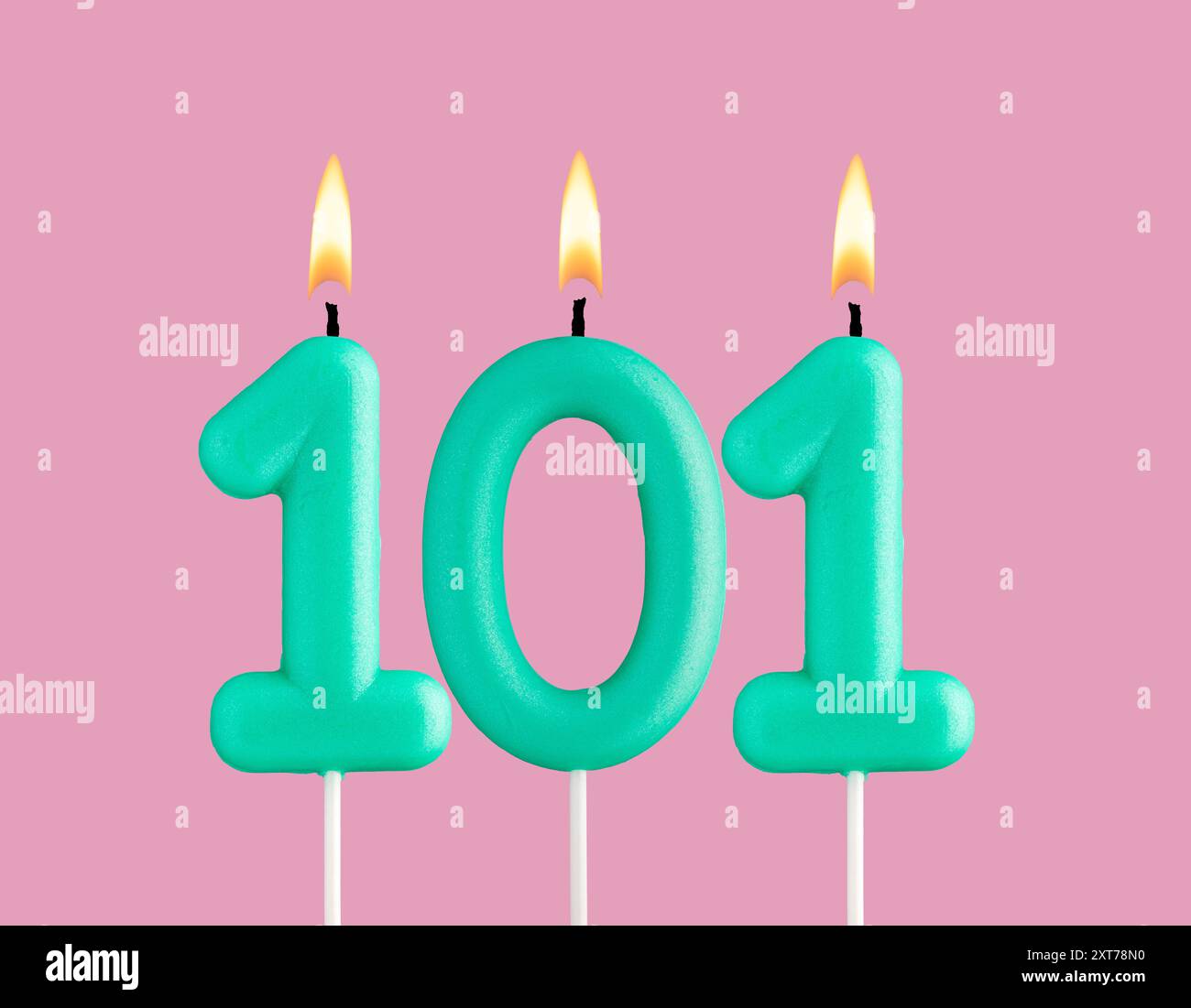 Birthday card with green number 101 candle - Pastel pink background ...