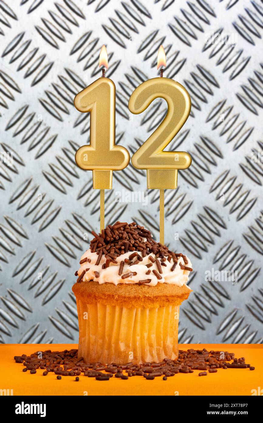 Birthday candle number 12 - Industrial metallic background Stock Photo ...