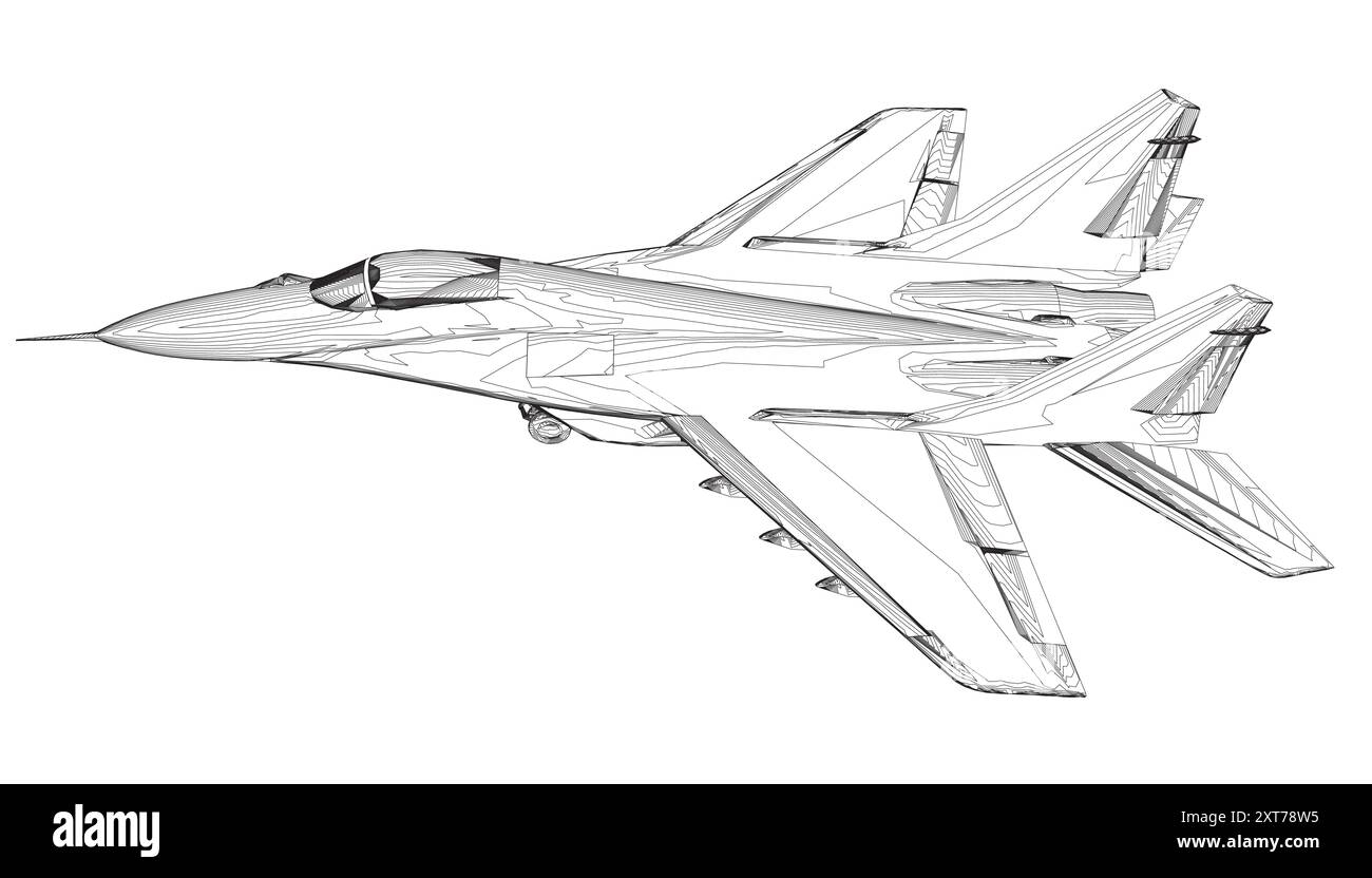 Military fighter jet outline. Vector art illustration of contour ...