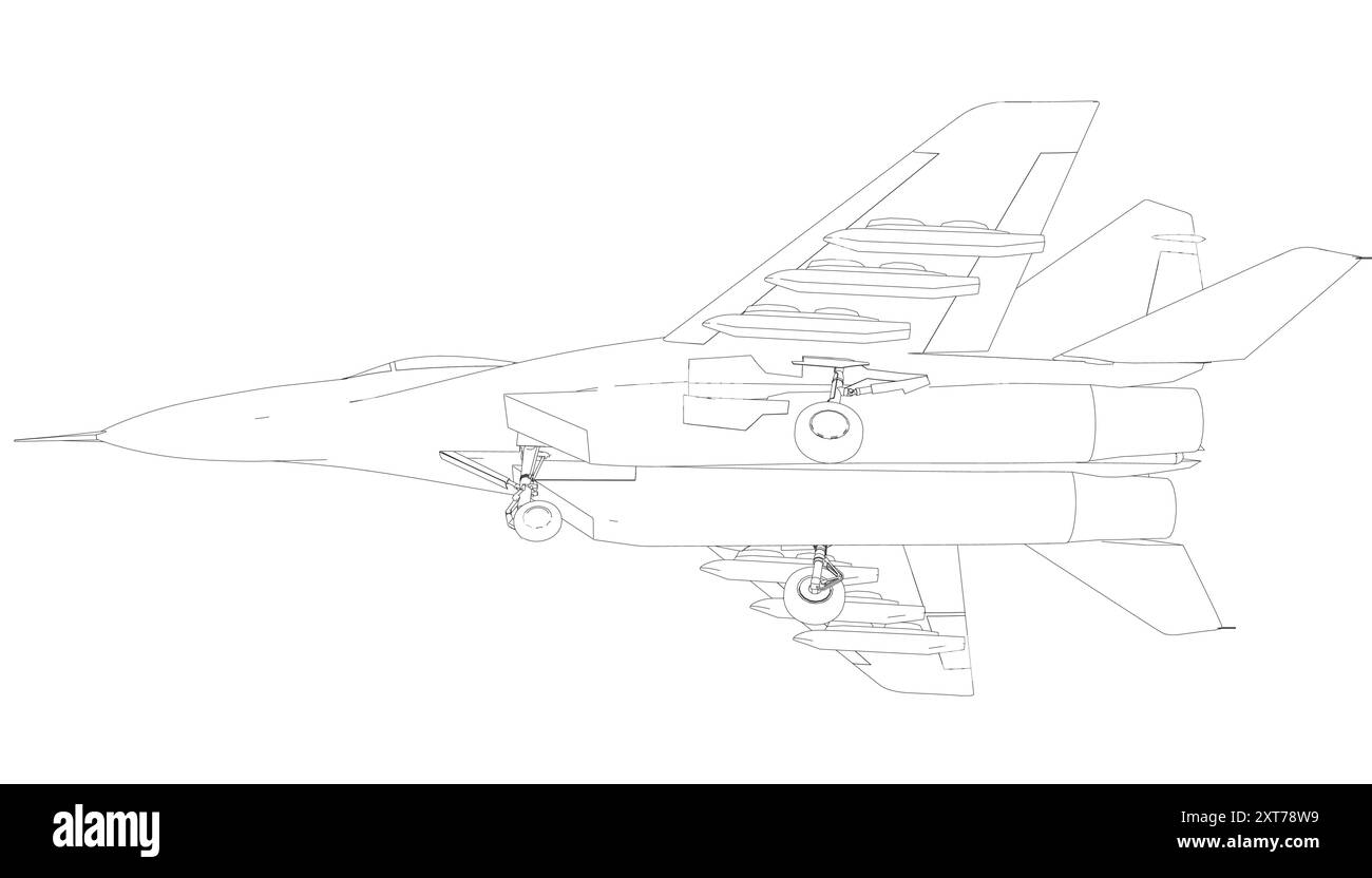 Military fighter jet outline. Vector art illustration of contour ...