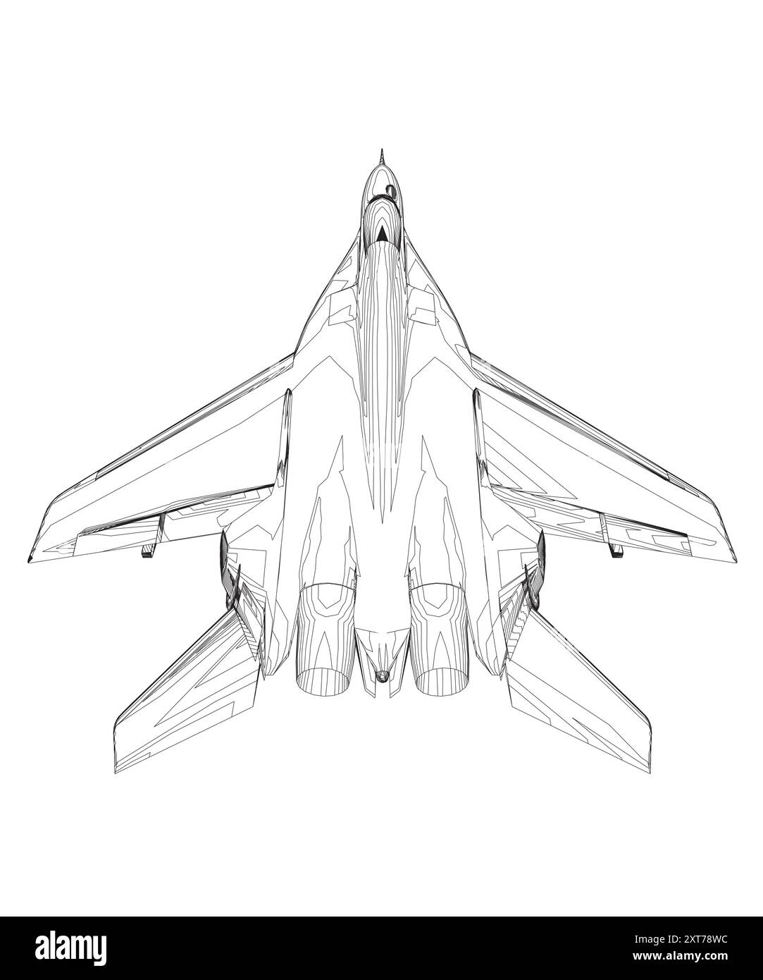 Military fighter jet outline. Vector art illustration of contour ...