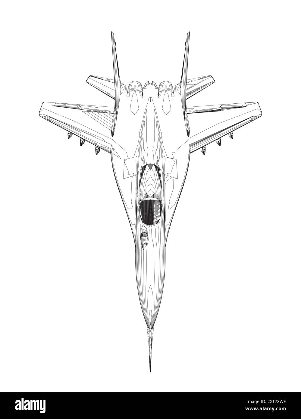 Military fighter jet outline. Vector art illustration of contour ...