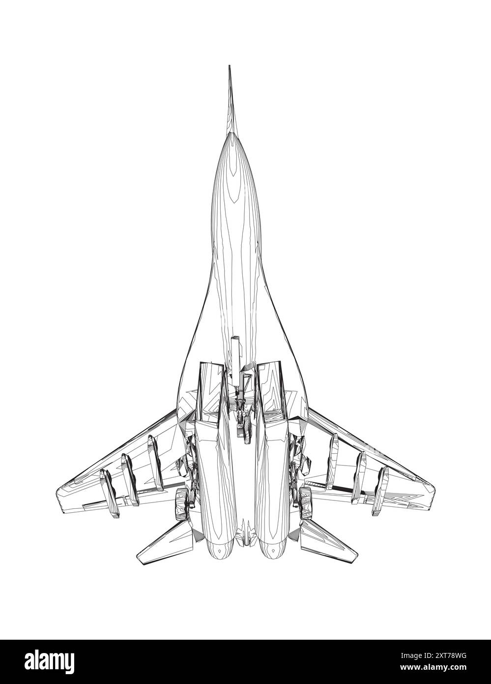 Military fighter jet outline. Vector art illustration of contour ...