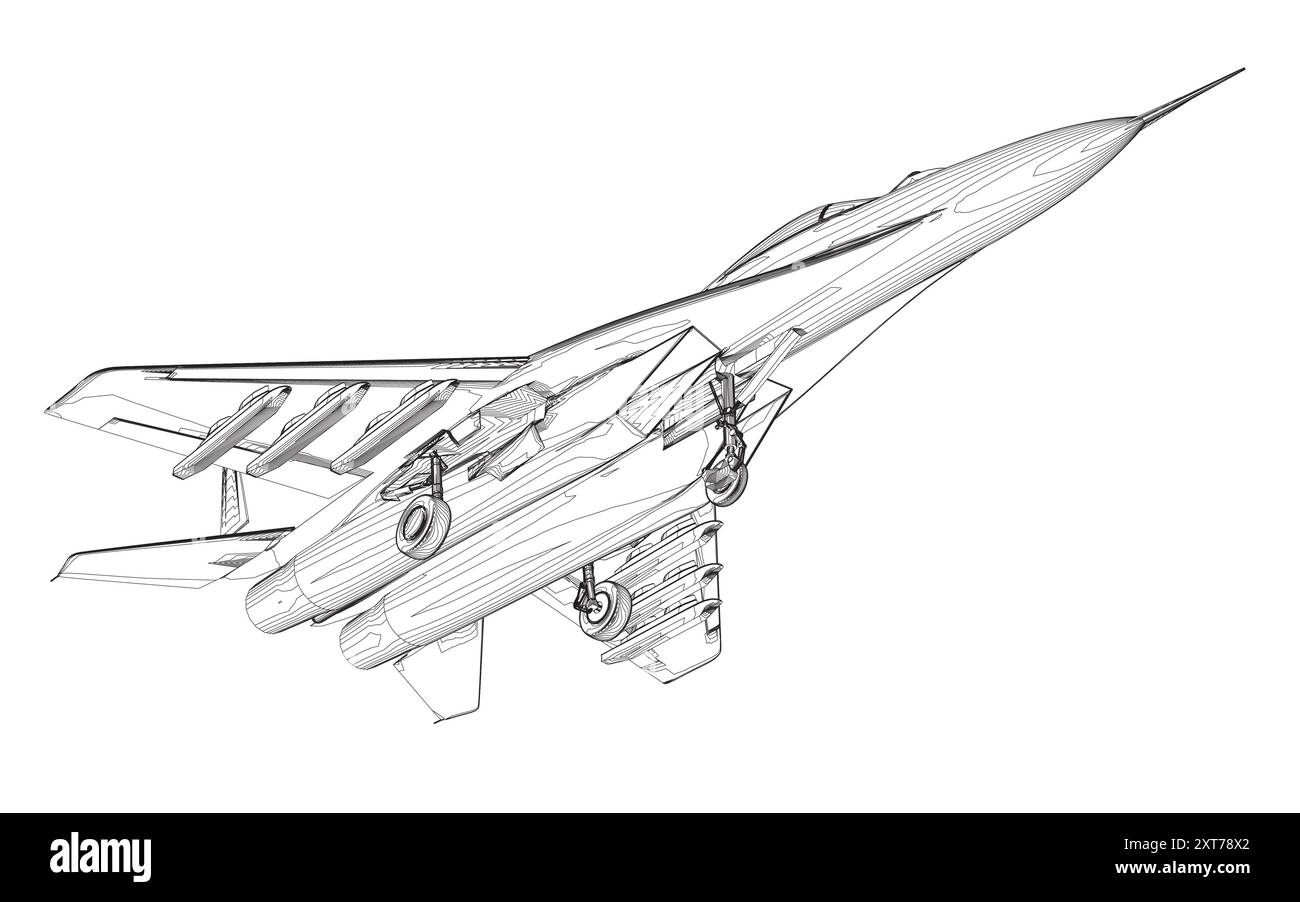Military fighter jet outline. Vector art illustration of contour ...