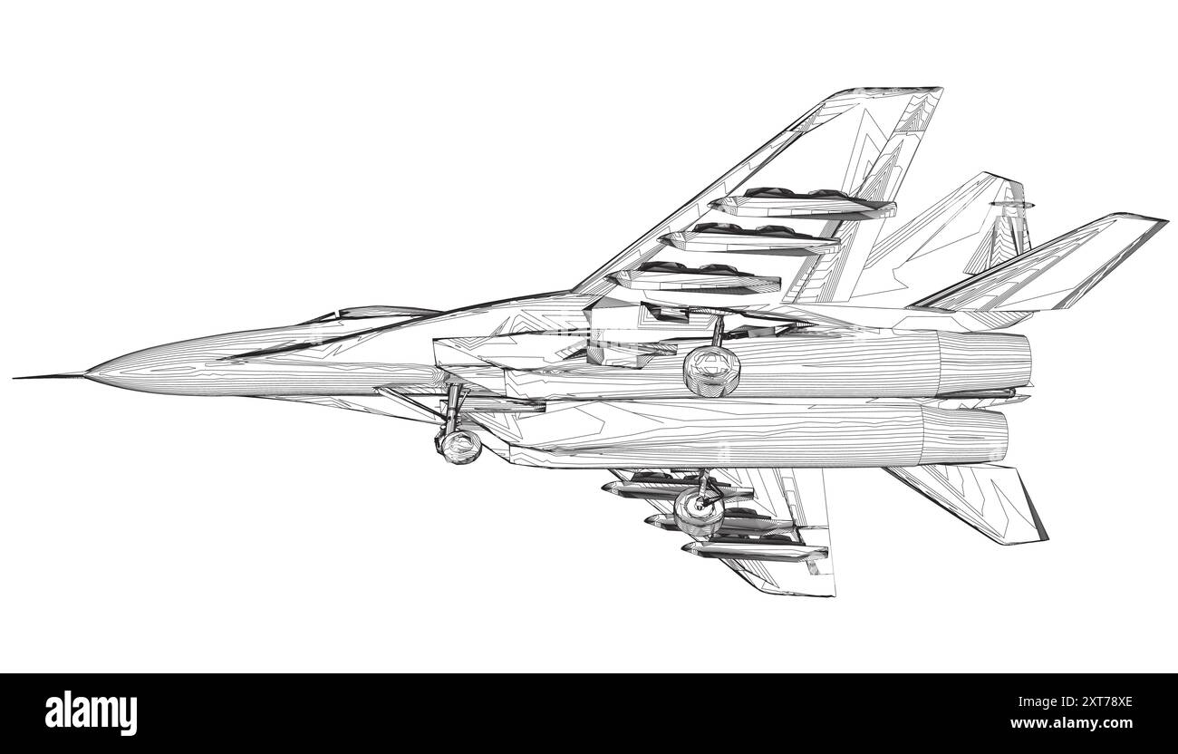 Military fighter jet outline. Vector art illustration of contour ...