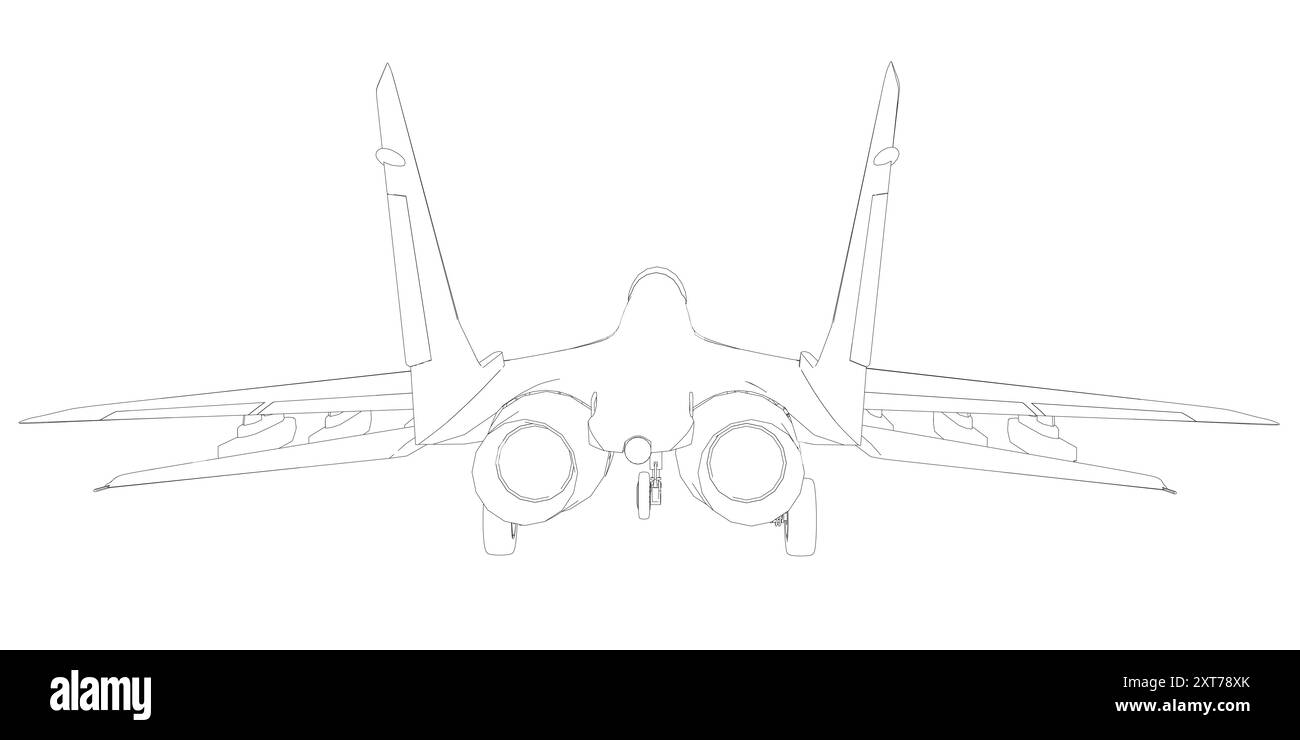 Military fighter jet outline. Vector art illustration of contour ...