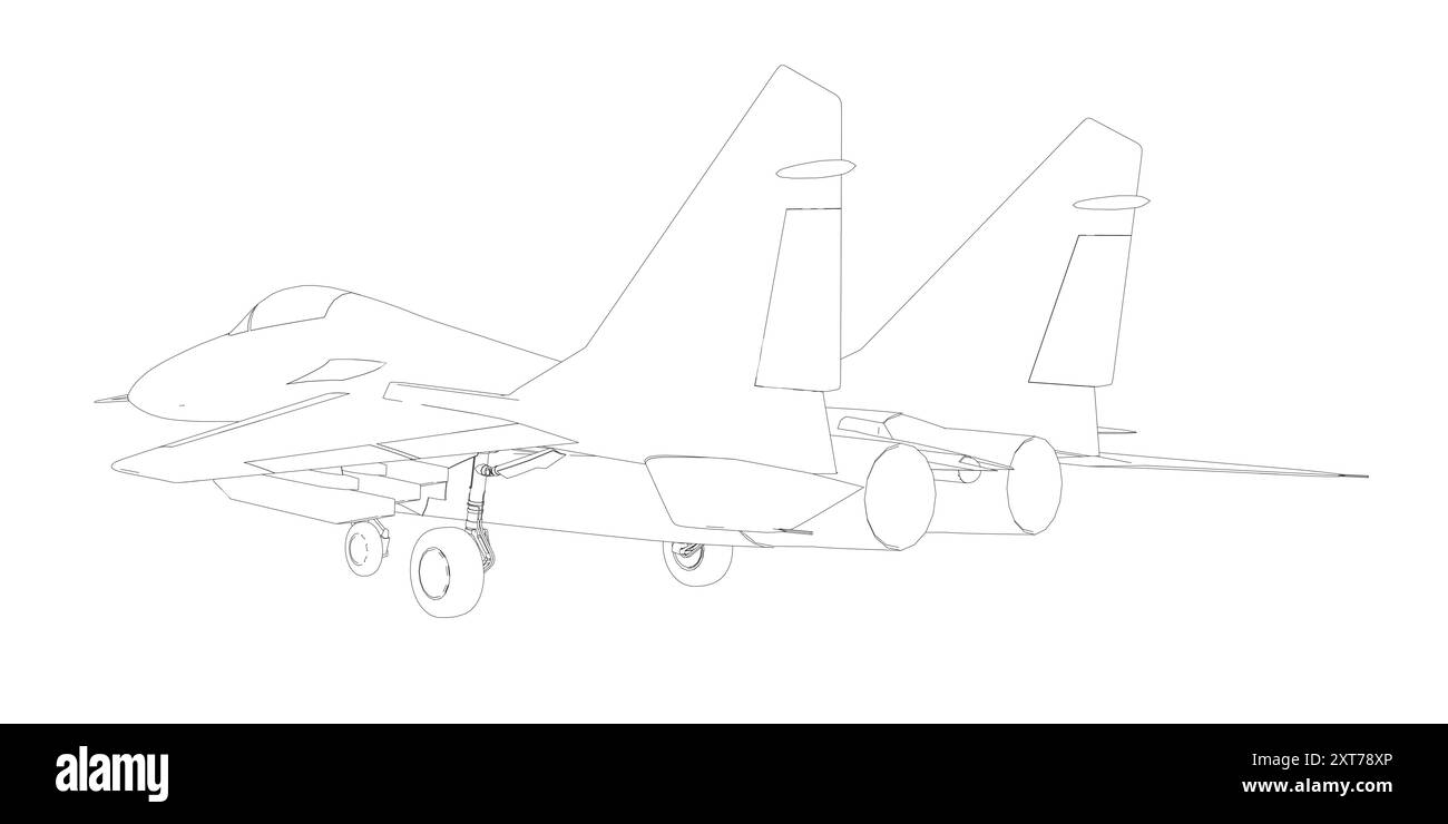 Military fighter jet outline. Vector art illustration of contour ...