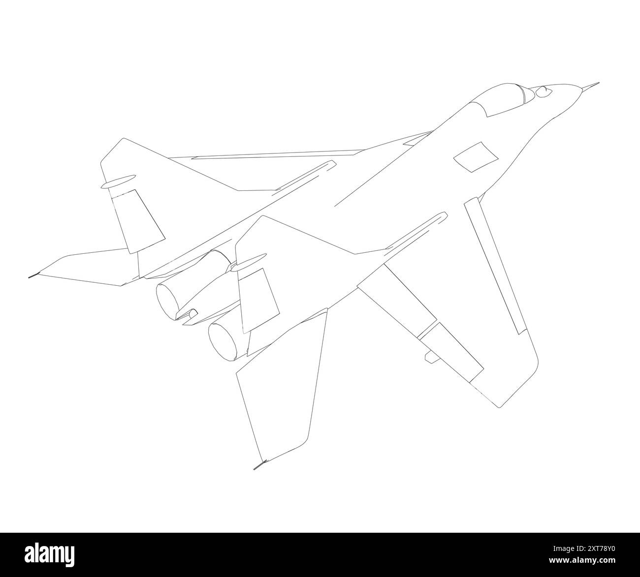 Military fighter jet outline. Vector art illustration of contour ...