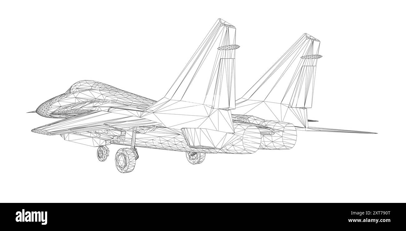 Military fighter jet wireframe. Vector art illustration of wireframe ...