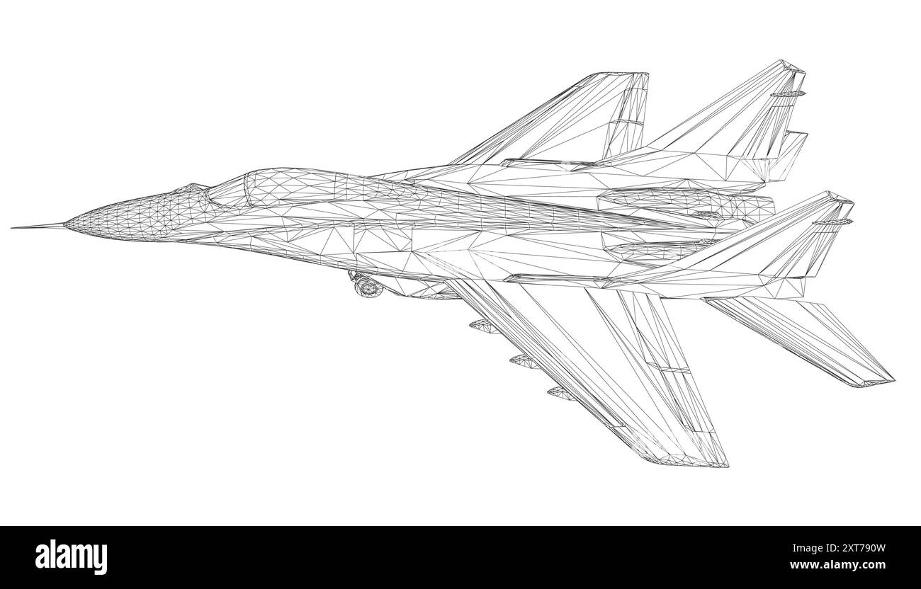 Military fighter jet wireframe. Vector art illustration of wireframe ...