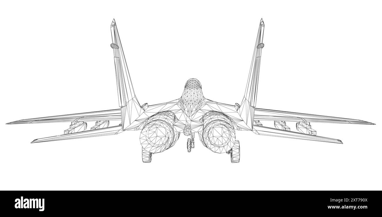Military fighter jet wireframe. Vector art illustration of wireframe ...