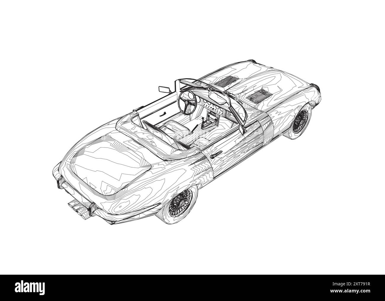 Luxury convertible car. Coloring pages for adults drawing. Line art ...