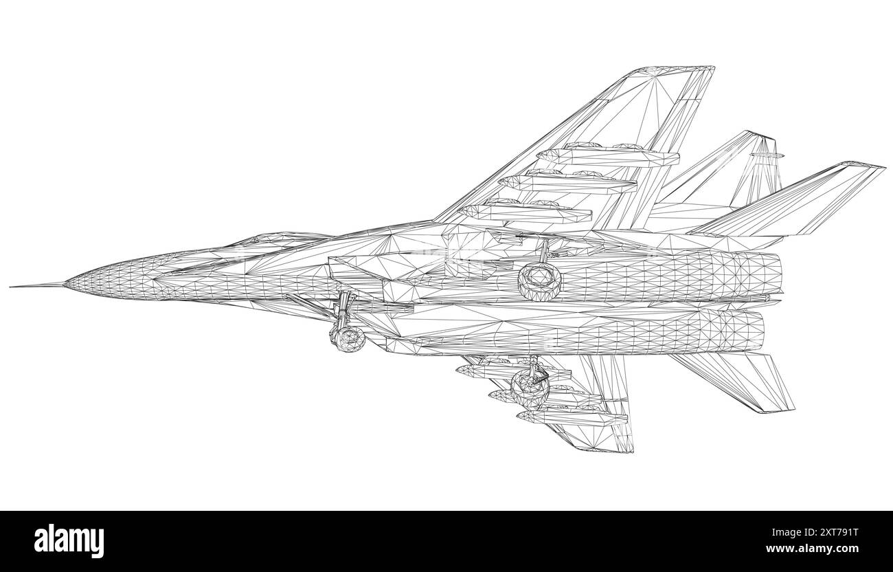 Military fighter jet wireframe. Vector art illustration of wireframe ...