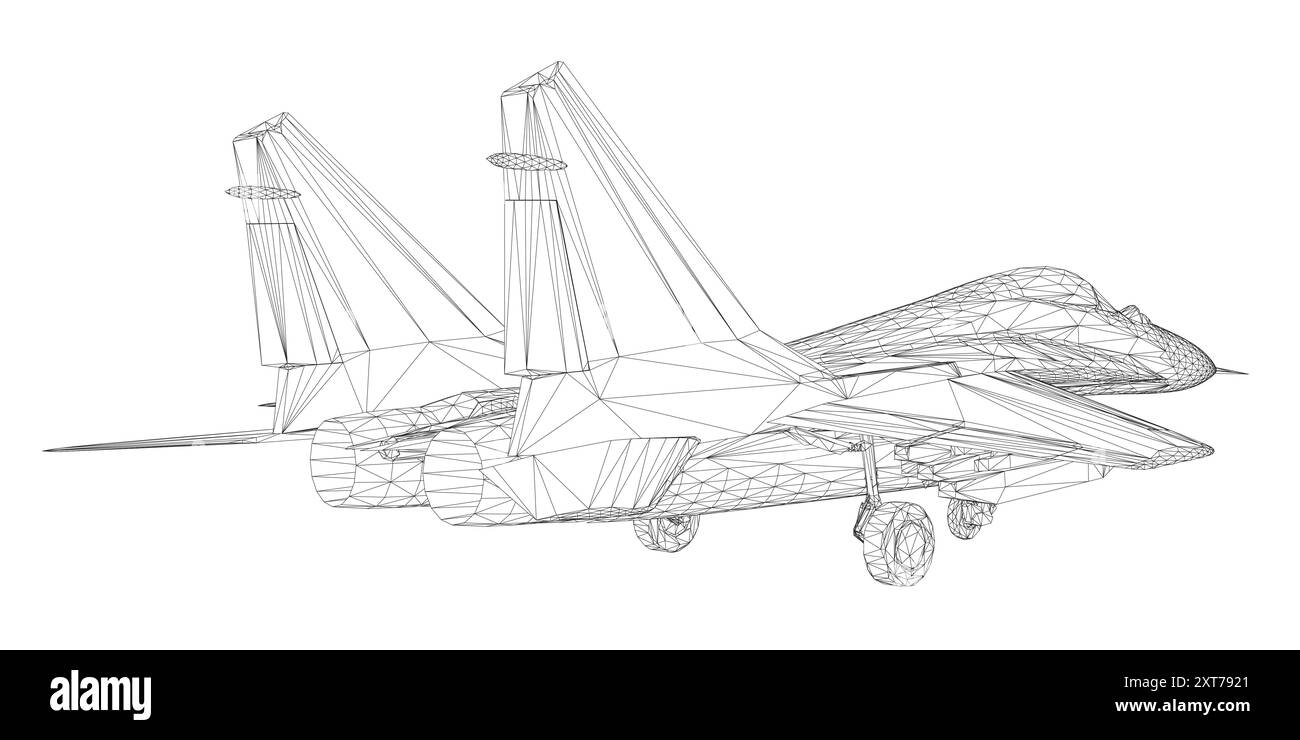 Military fighter jet wireframe. Vector art illustration of wireframe ...