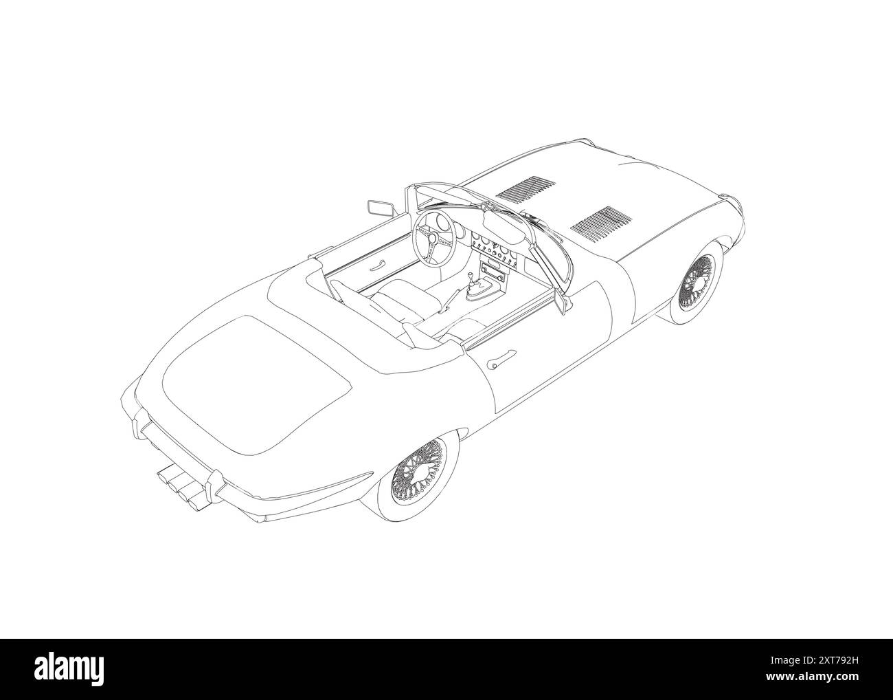 Luxury convertible car. Coloring pages for adults drawing. Line art ...