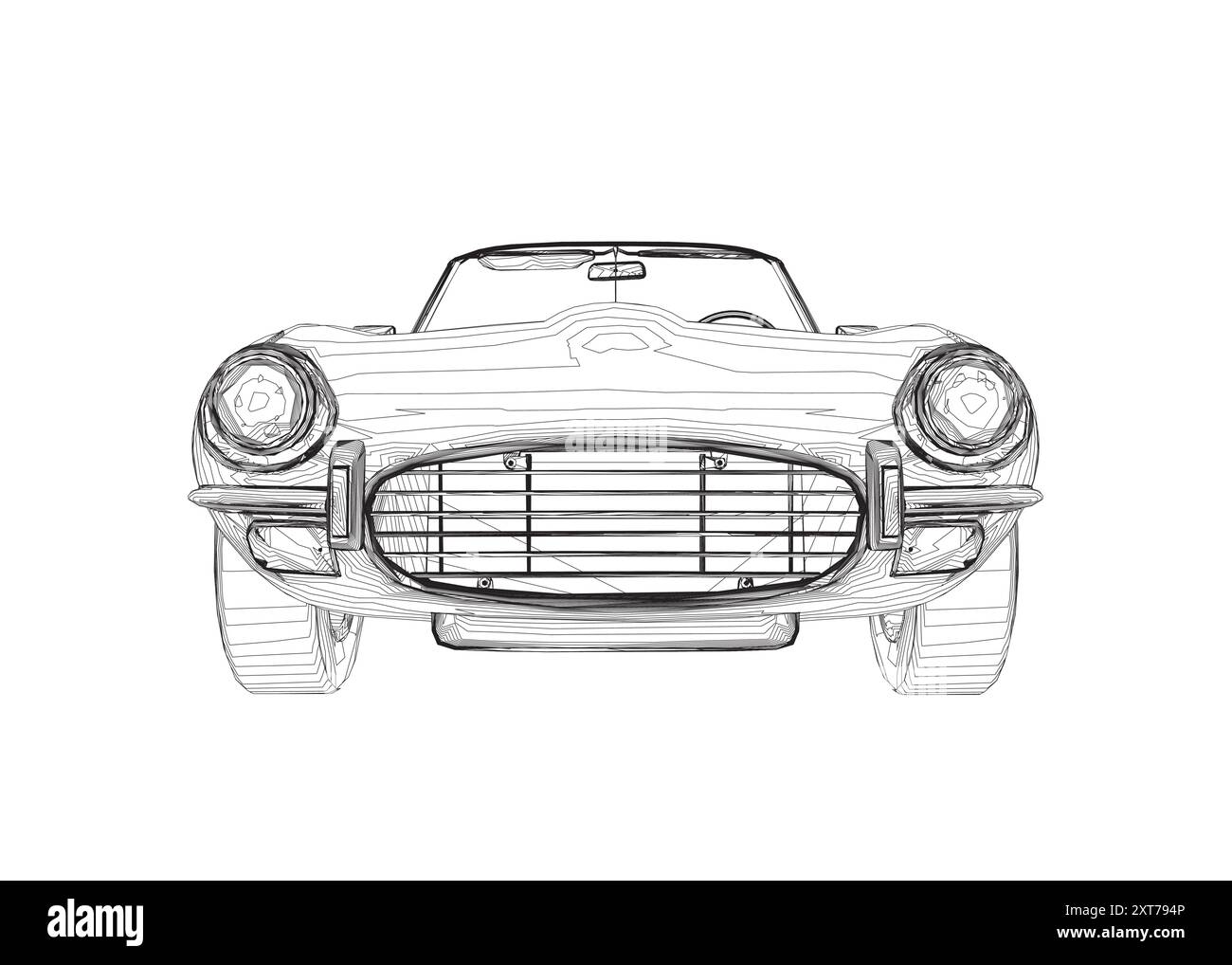 Luxury convertible car. Coloring pages for adults drawing. Line art ...