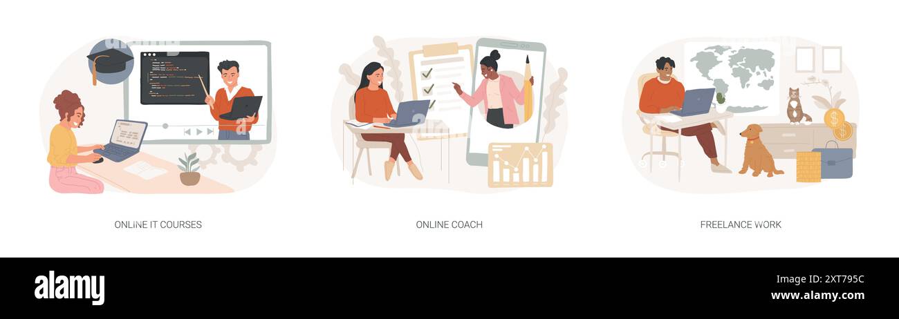 Freelancer job isolated concept vector illustration set Stock Vector ...