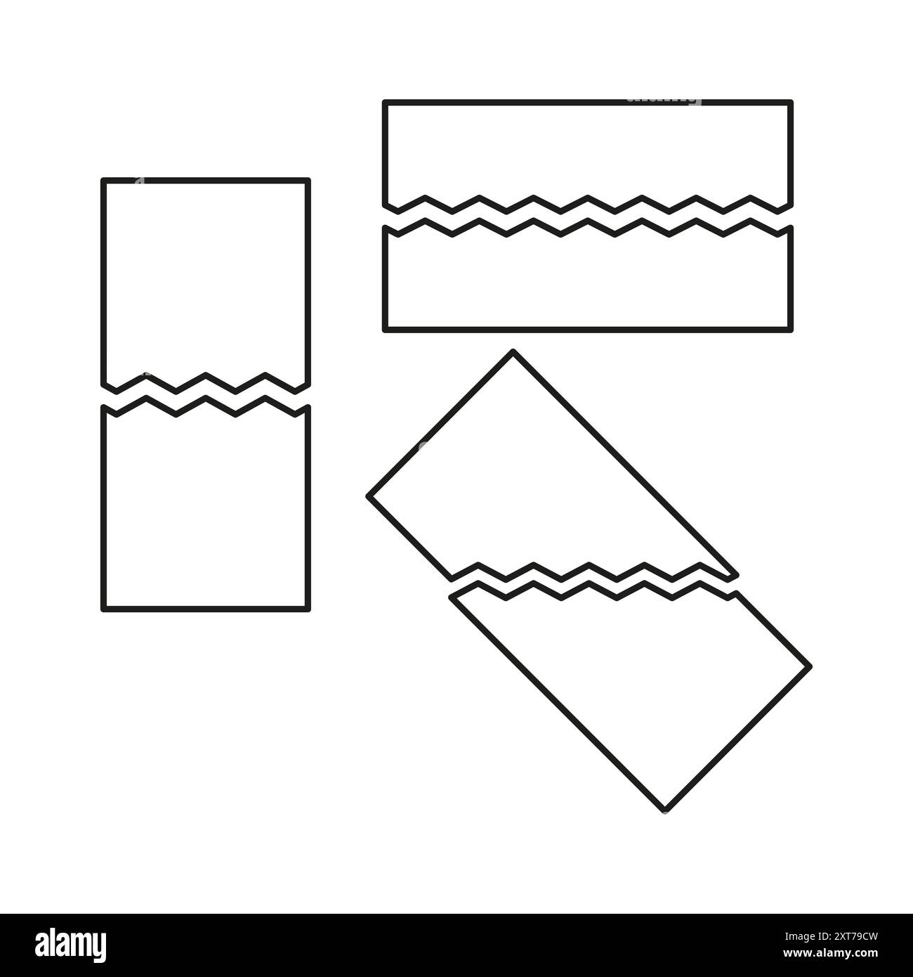 Torn paper icon set. Black outline shapes. Jagged edges and ripped ...