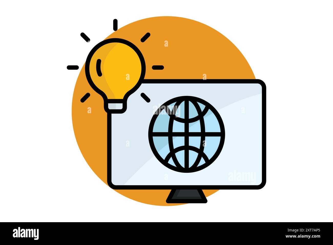 Information technology colored outline icon. monitor with earth and ...