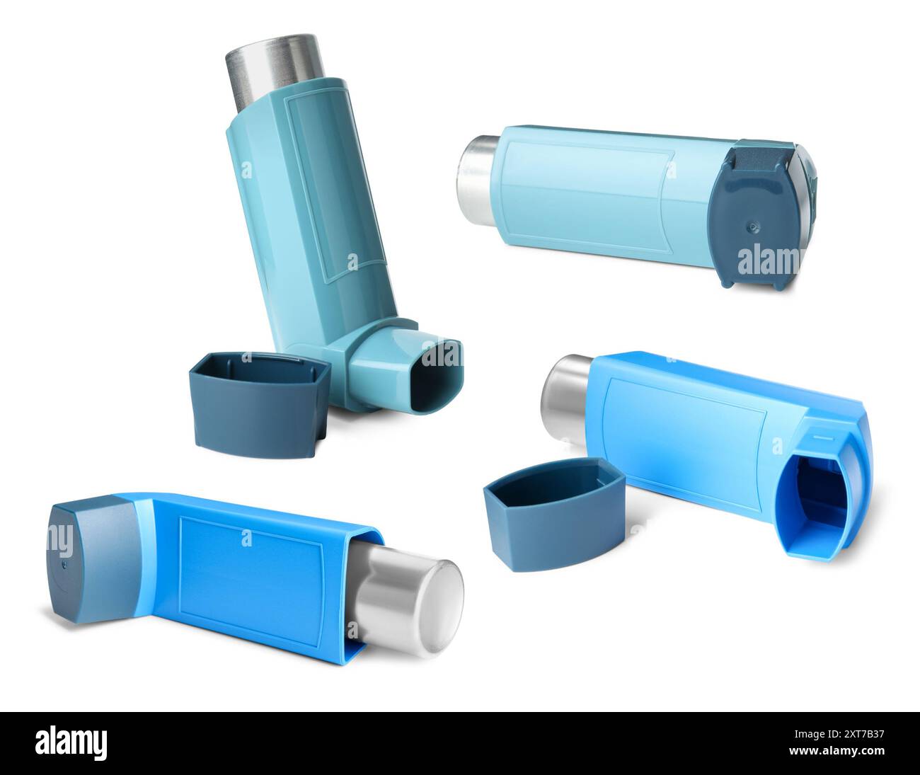 Inhalers isolated on white, collage. Asthma treatment Stock Photo - Alamy
