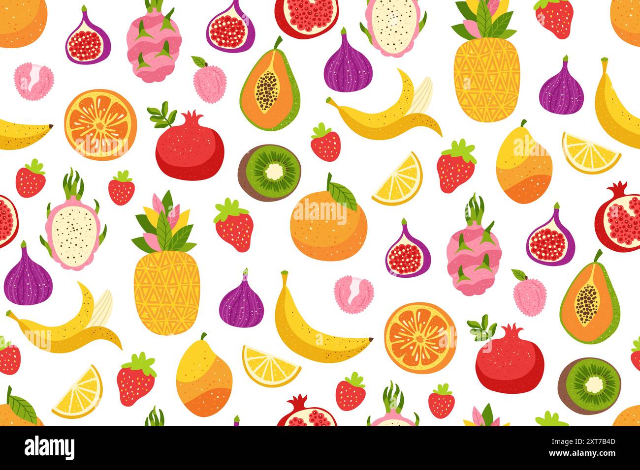 Fruits berries hand drawn seamless pattern. Sliced orange, papaya ...