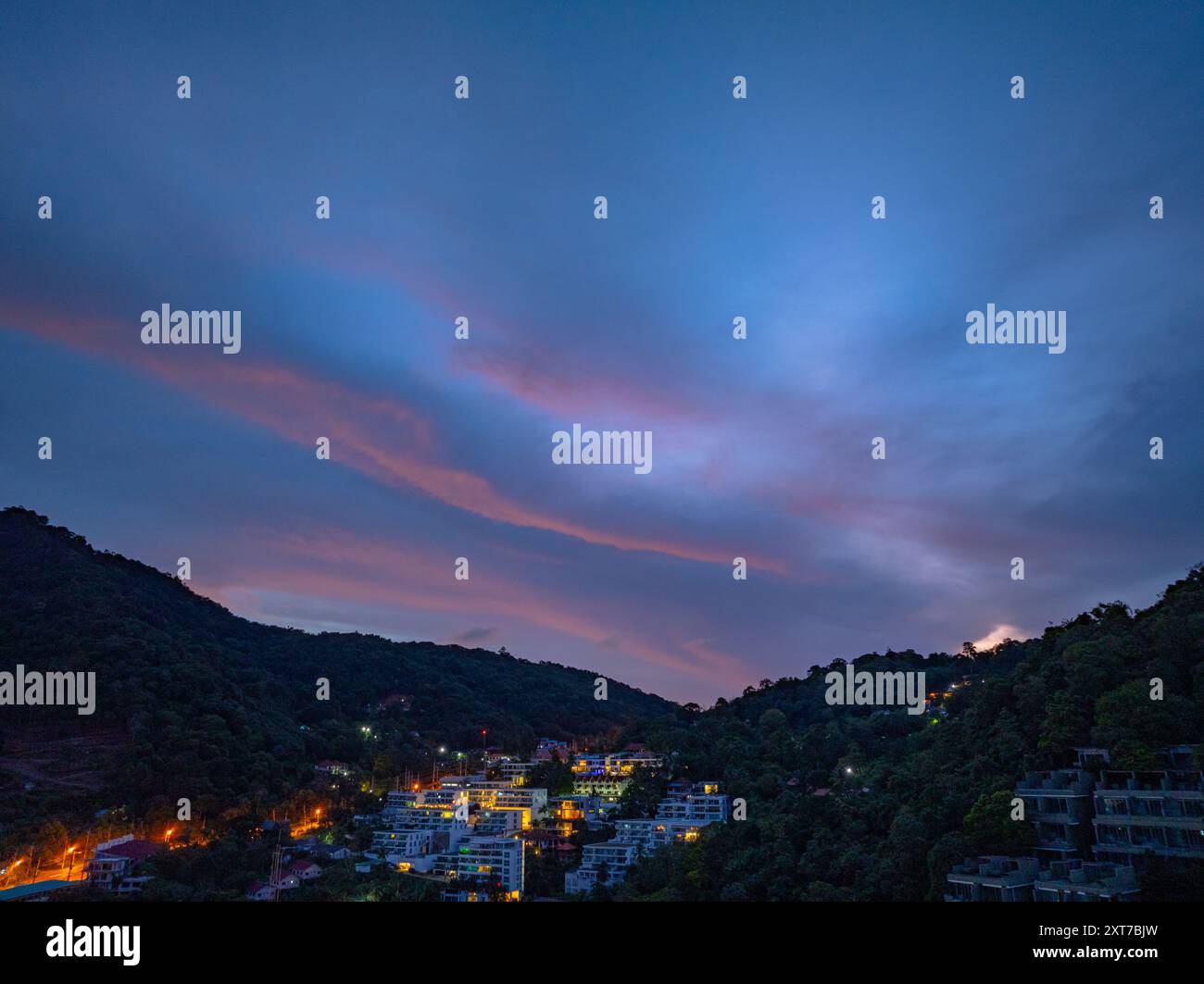 aerial view Horizon panorama mountain and dramatic twilight sky and ...