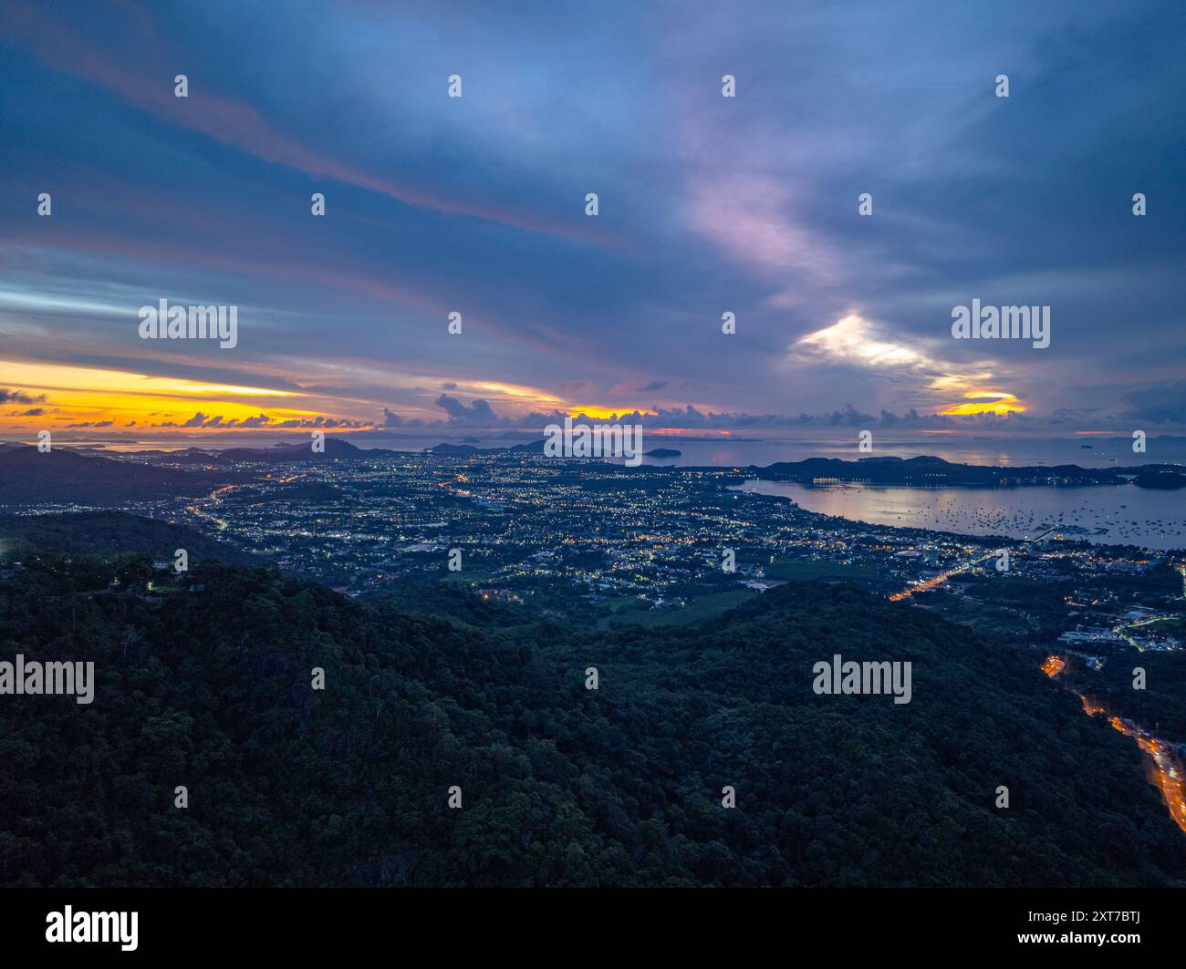 aerial view Horizon panorama mountain and dramatic twilight sky and ...