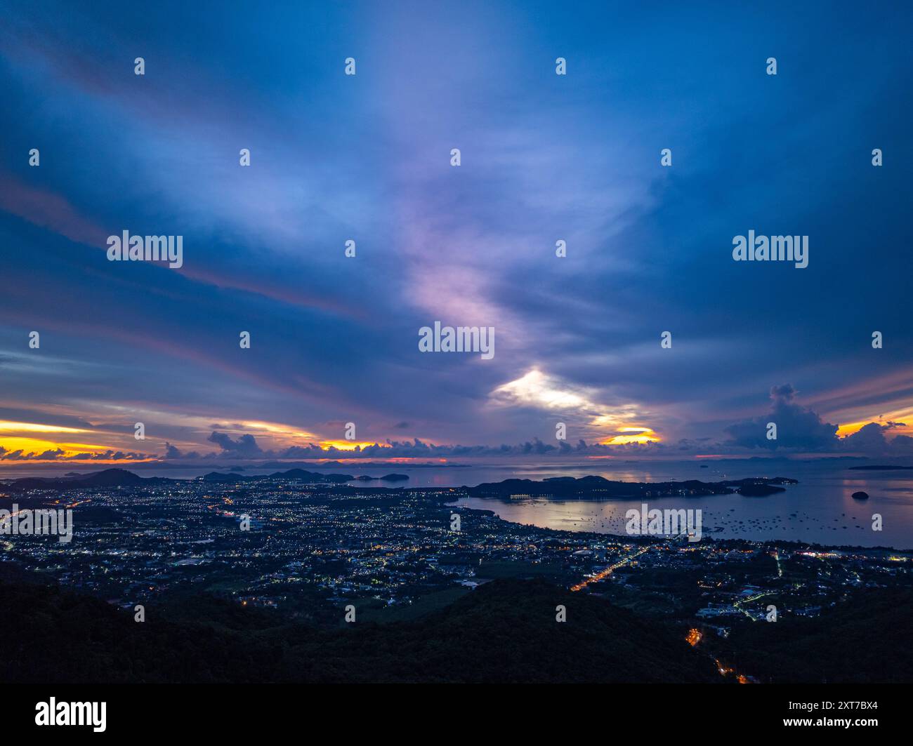 aerial view Horizon panorama mountain and dramatic twilight sky and ...
