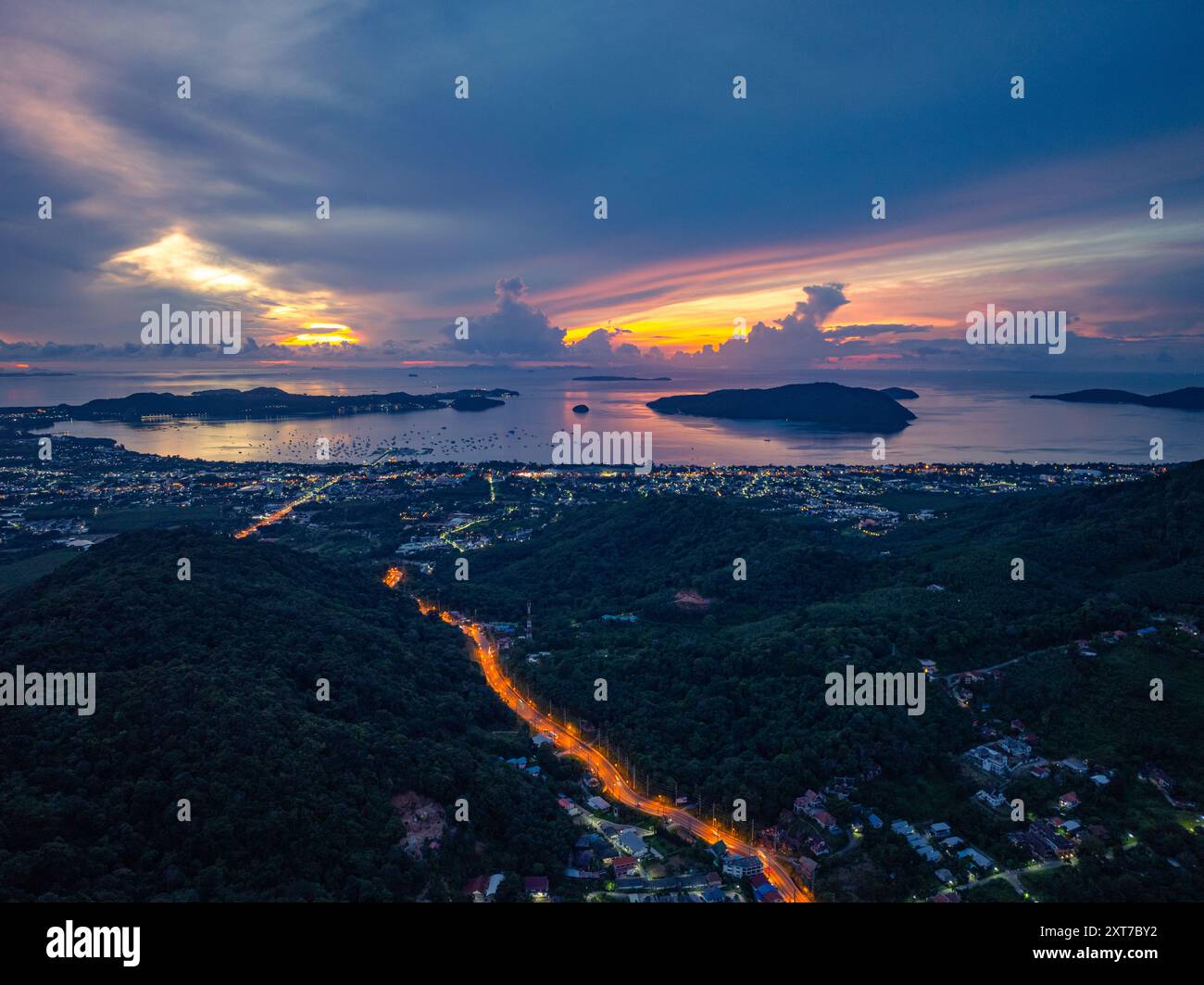 aerial view Horizon panorama mountain and dramatic twilight sky and ...