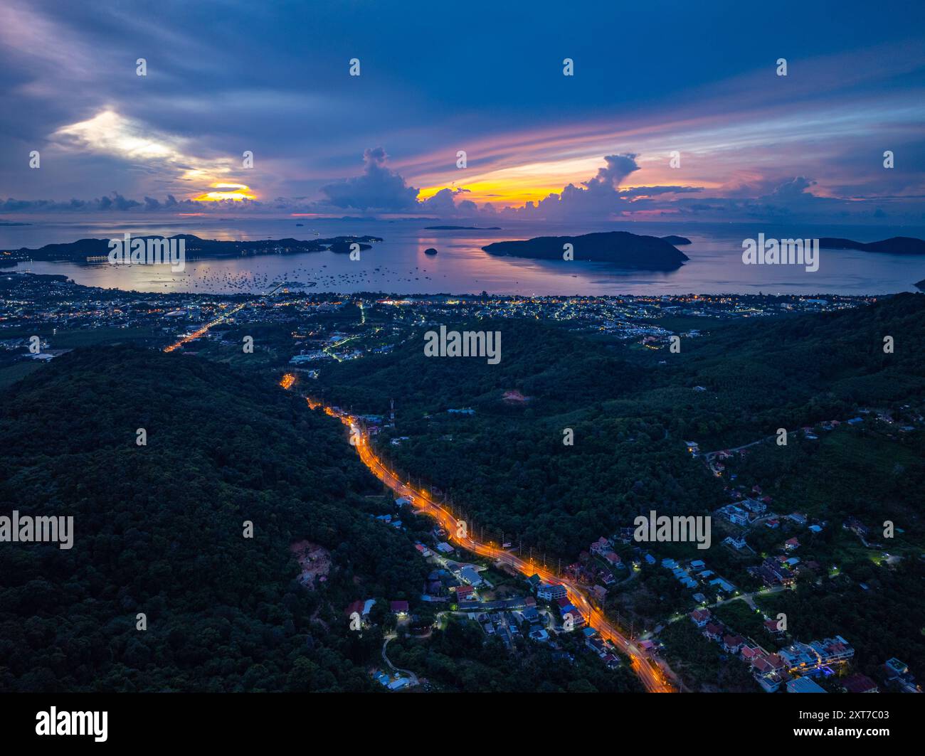 aerial view Horizon panorama mountain and dramatic twilight sky and ...