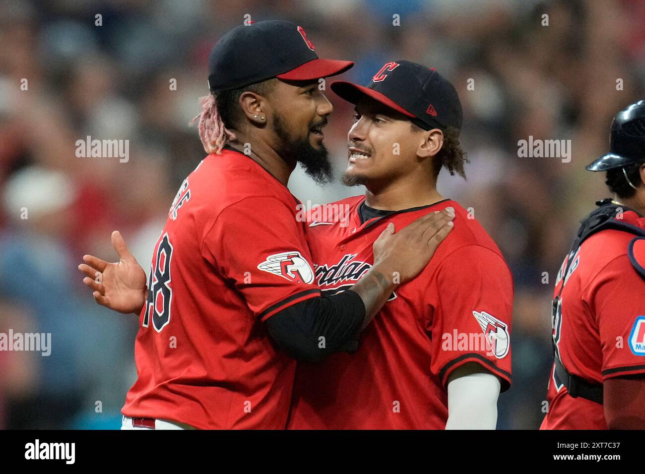 Cleveland Guardians relief pitcher Emmanuel Clase, left, and first ...